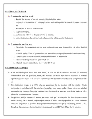 Preparation of media & sterilization technique | PDF