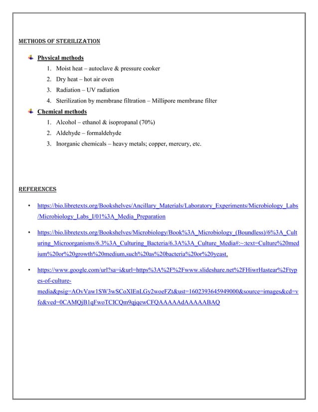 Preparation of media & sterilization technique | PDF | Chemistry | Science