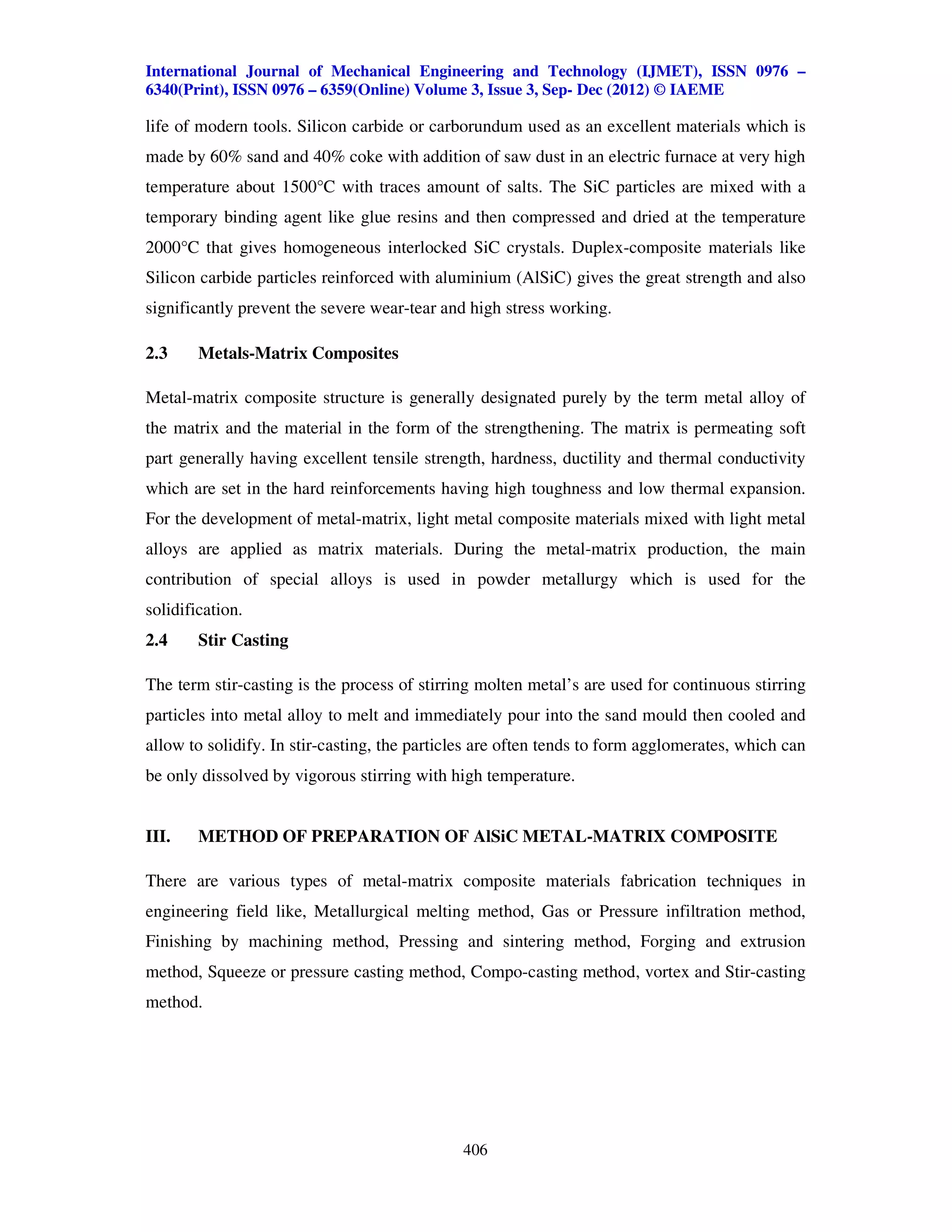 Preparation of metal matrix composites by stir-casting method | PDF