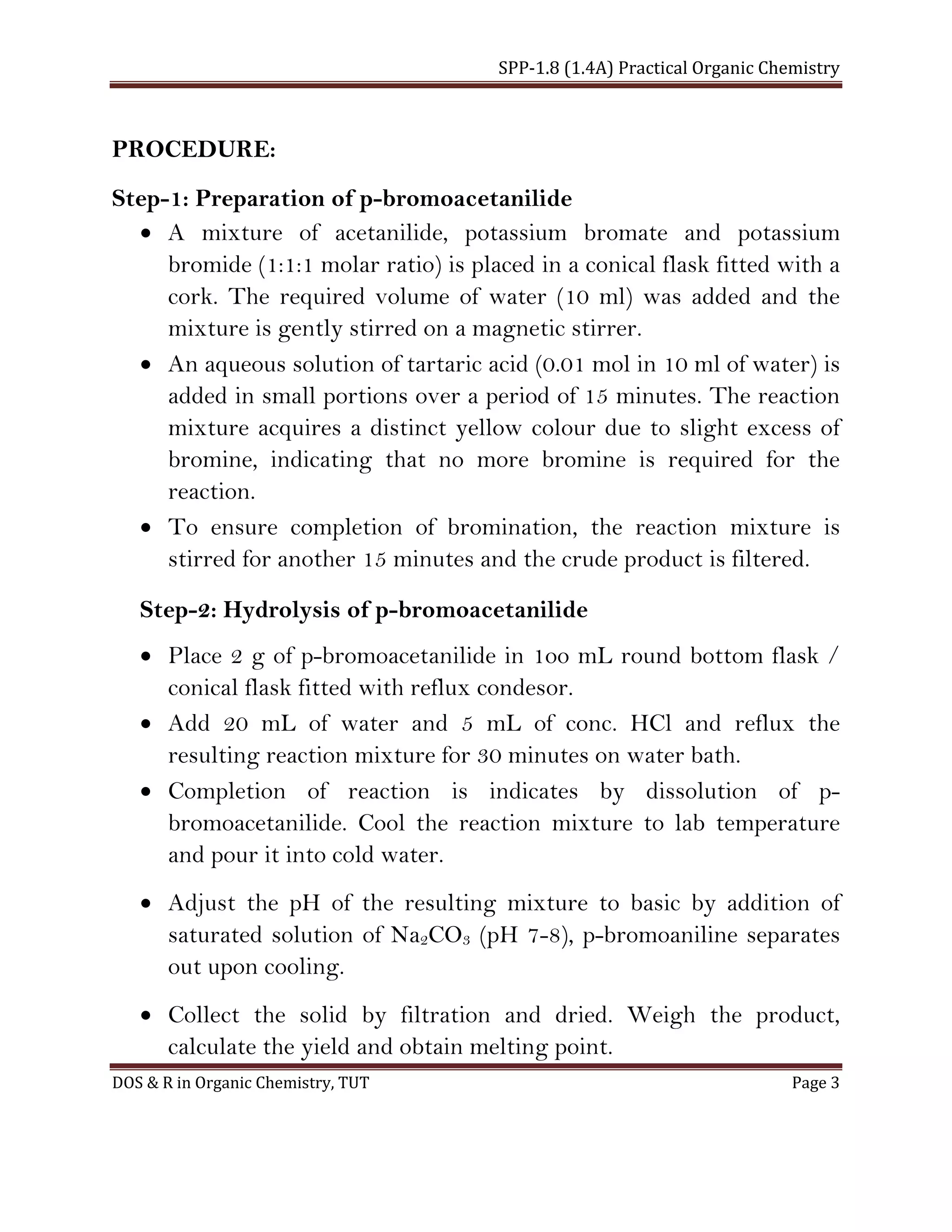 Preparation of p-bromoaniline from Acetanilide | PDF