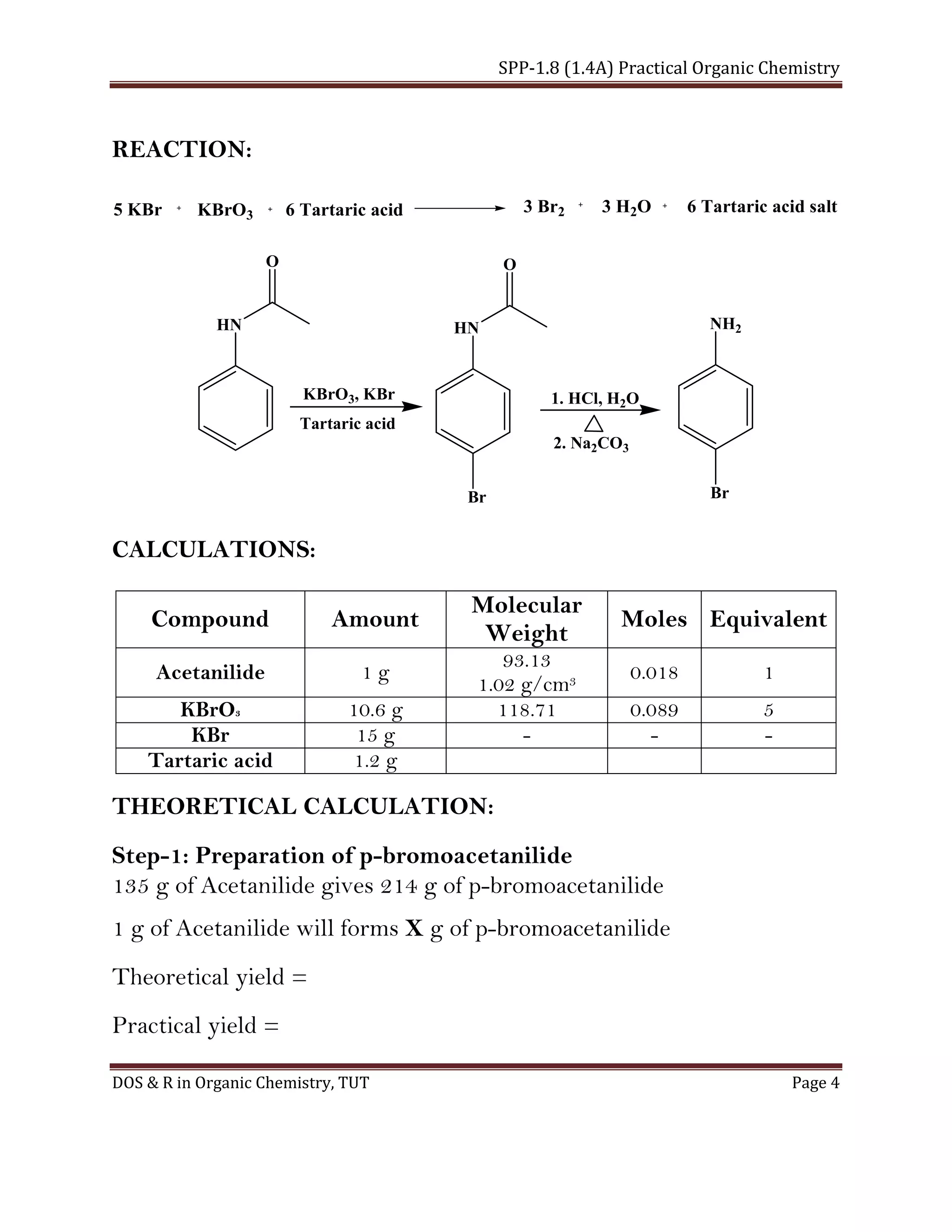 Preparation of p-bromoaniline from Acetanilide | PDF