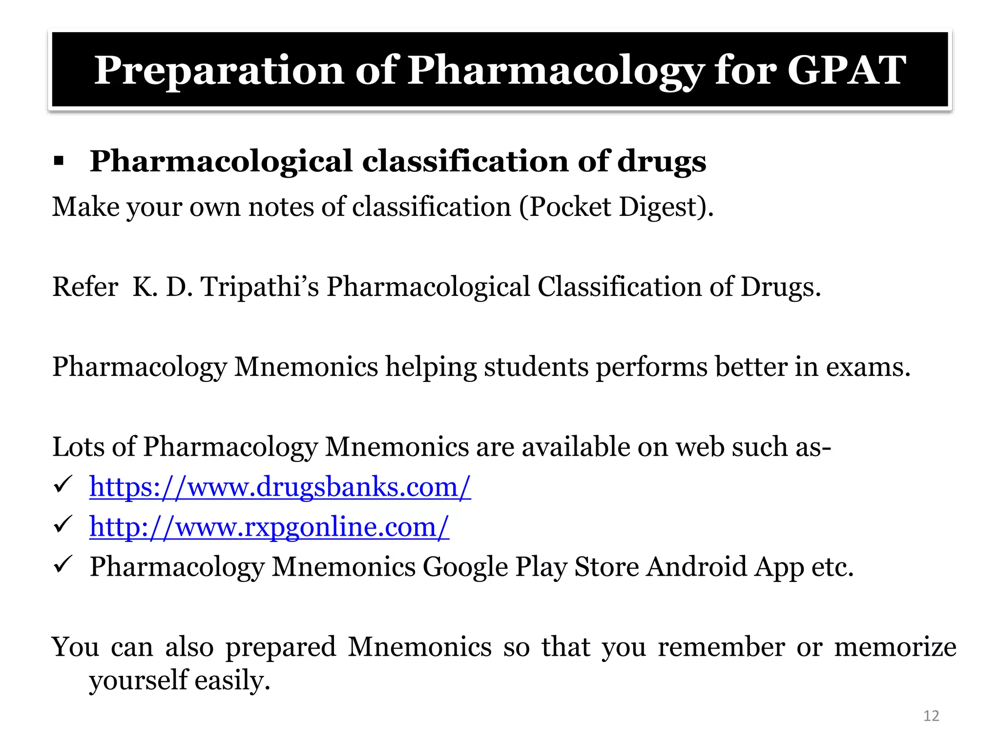 Preparation of Pharmacology for GPAT | PPTX