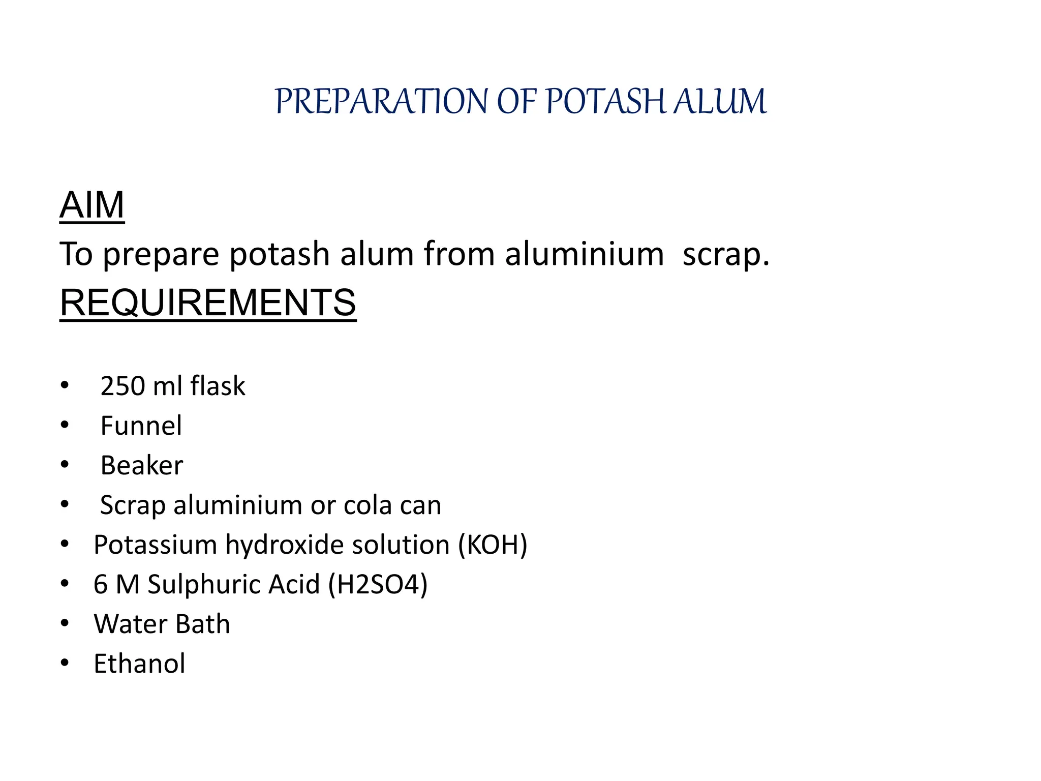 PREPARATION OF POTASH ALUM Chemistry project | PPTX