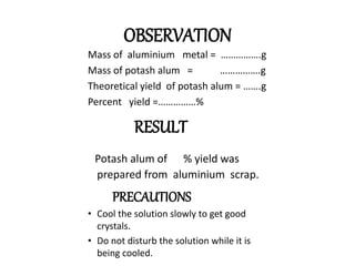 PREPARATION OF POTASH ALUM Chemistry project | PPTX