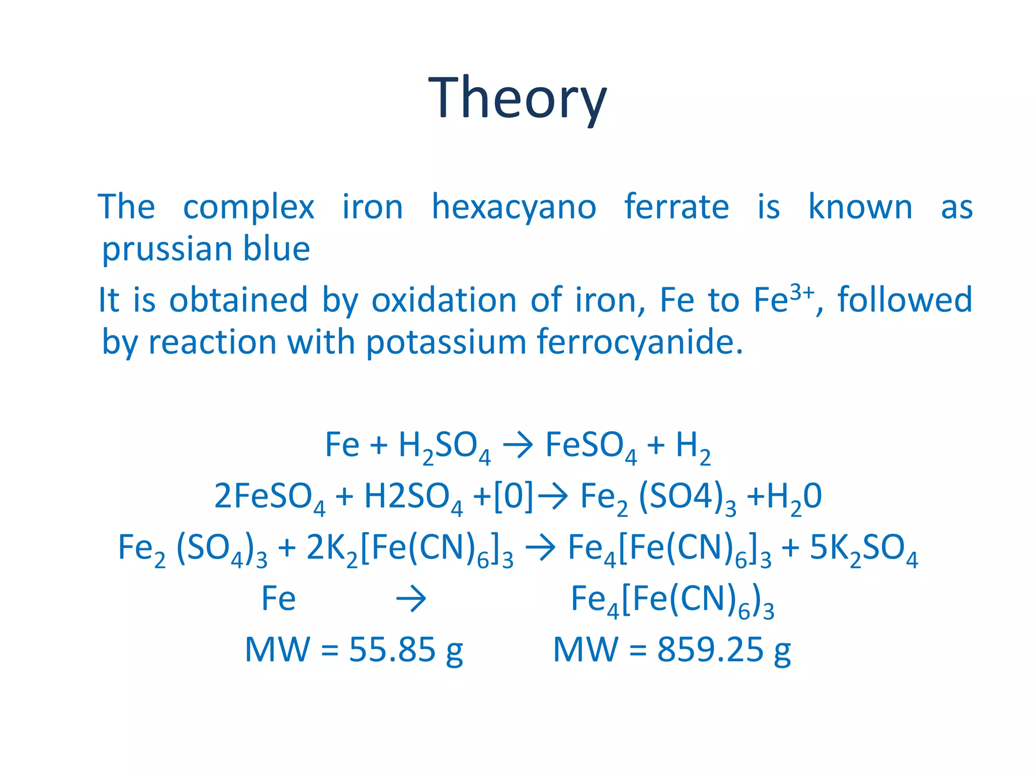 Preparation of prussian blue, fe4[fe(cn)6]3 | PPTX
