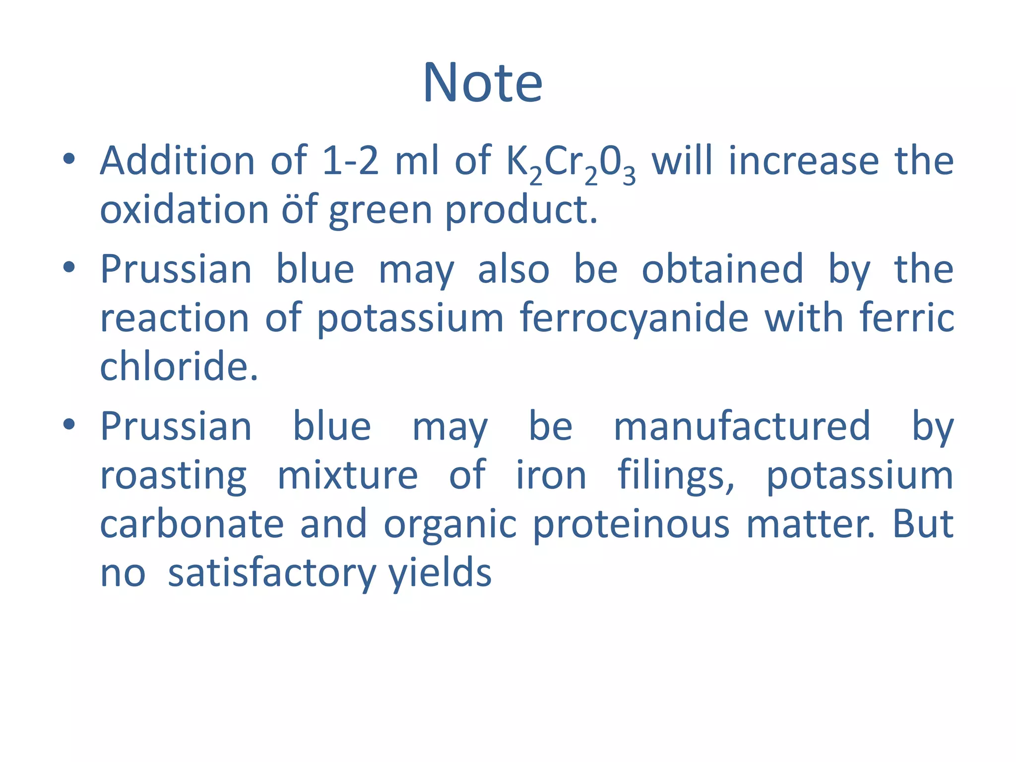 Preparation of prussian blue, fe4[fe(cn)6]3 | PPTX
