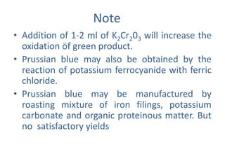 Preparation of prussian blue, fe4[fe(cn)6]3 | PPTX