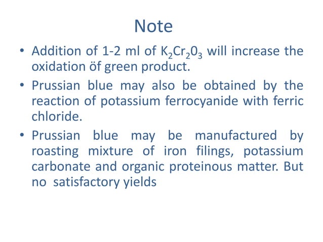 Preparation of prussian blue, fe4[fe(cn)6]3 | PPTX | Chemistry | Science
