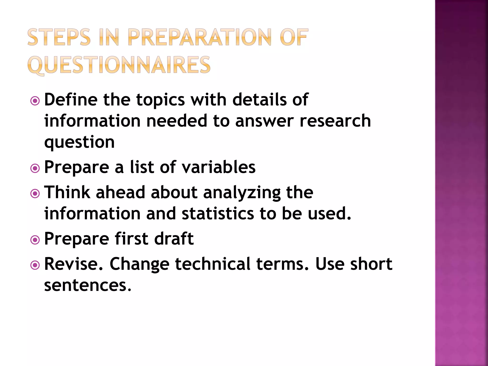 Preparation of questionnaires | PPTX