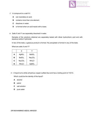 Preparation of salts (multiple choice) QP | PDF