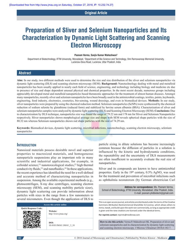 Preparation of sliver and selenium n ps and its characterization by dls ...
