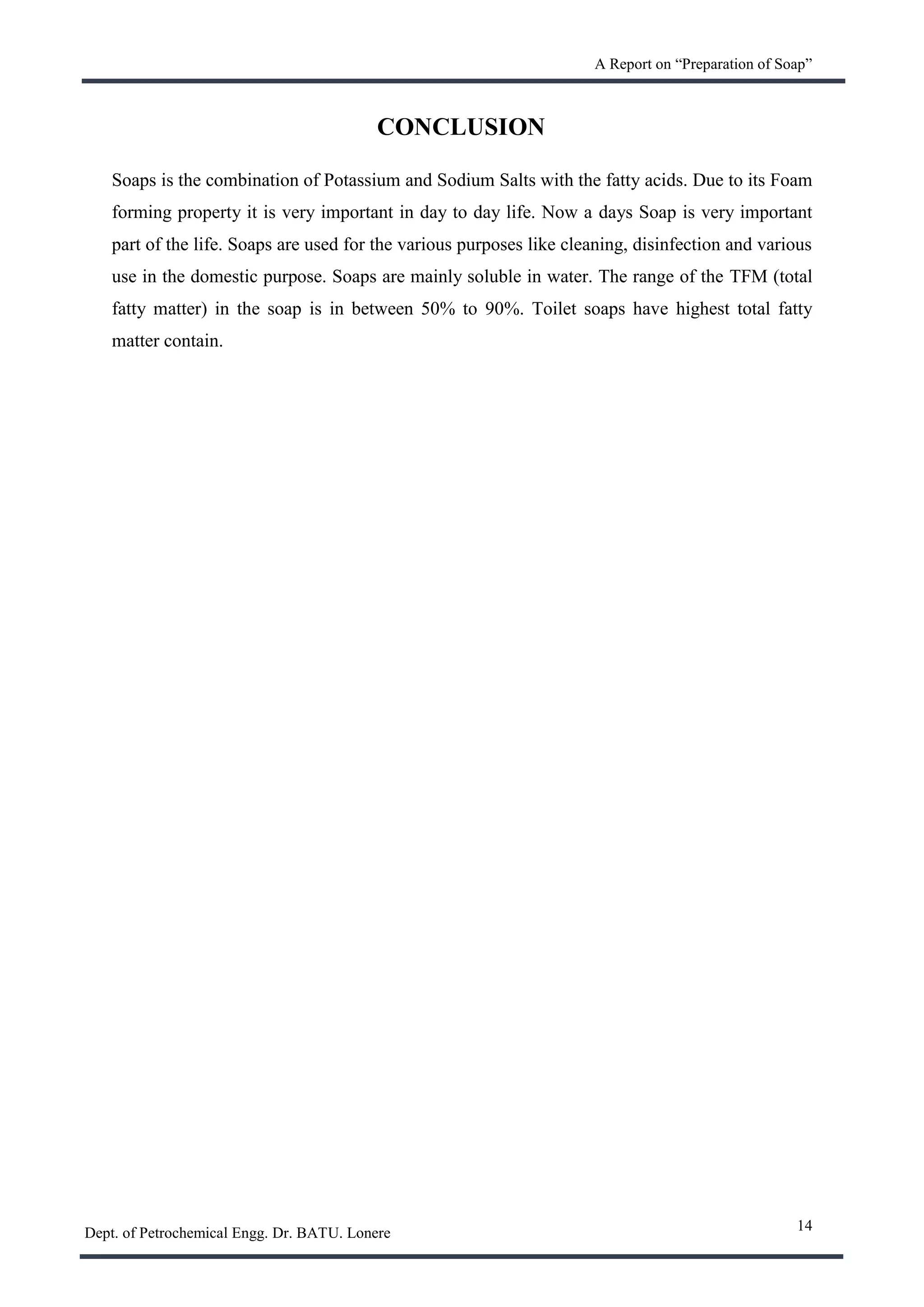 A Report on Preparation of soap | PDF