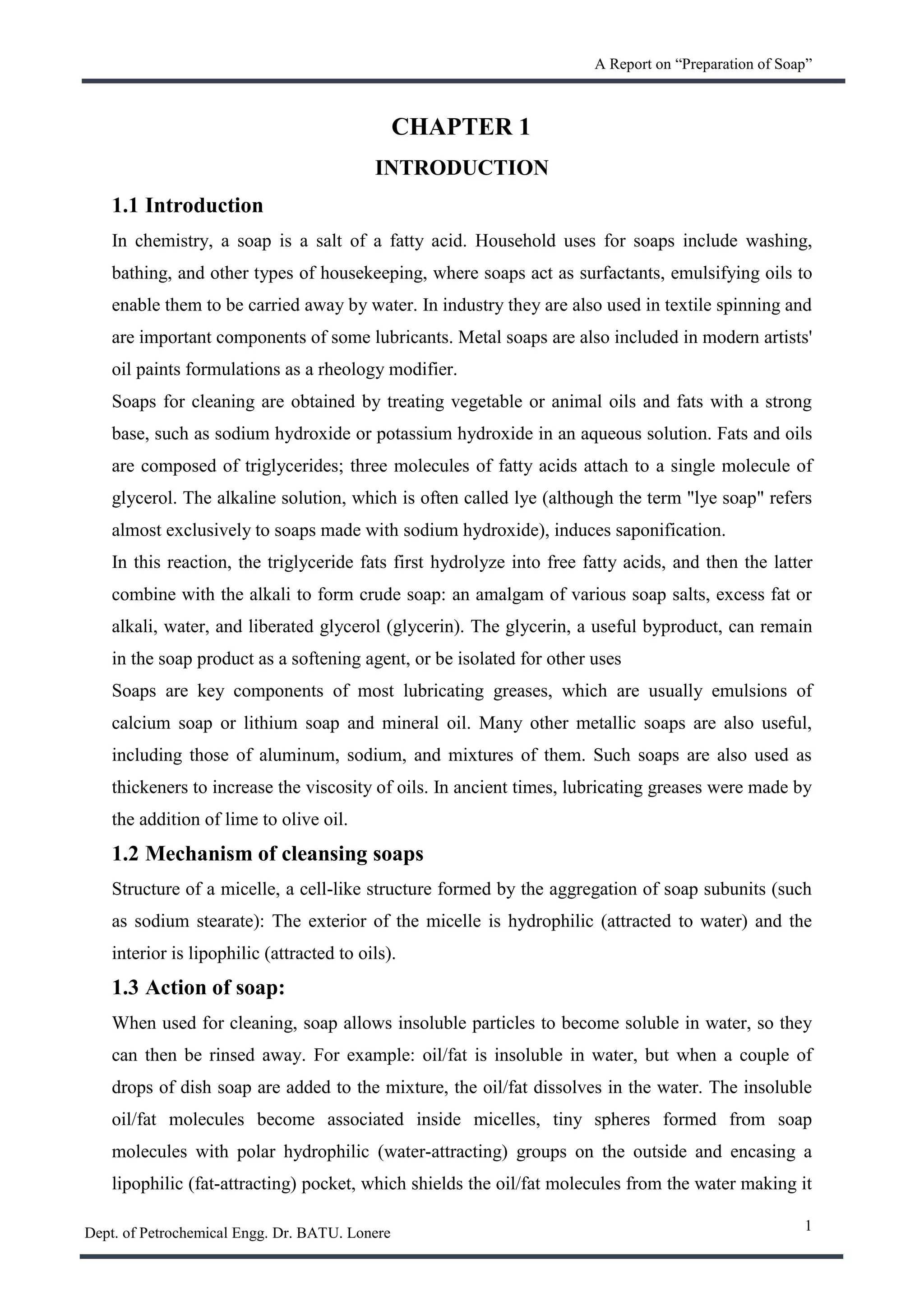 A Report on Preparation of soap | PDF