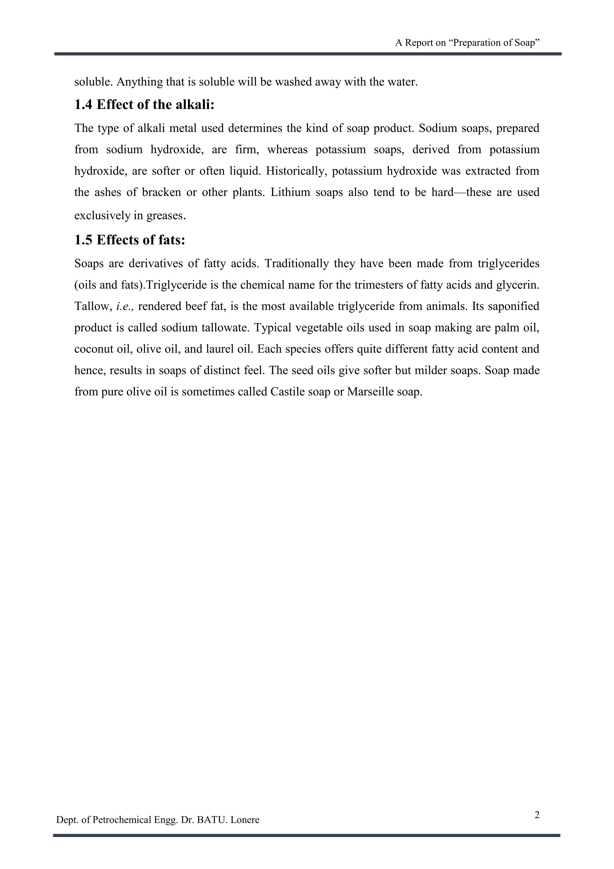 A Report on Preparation of soap | PDF