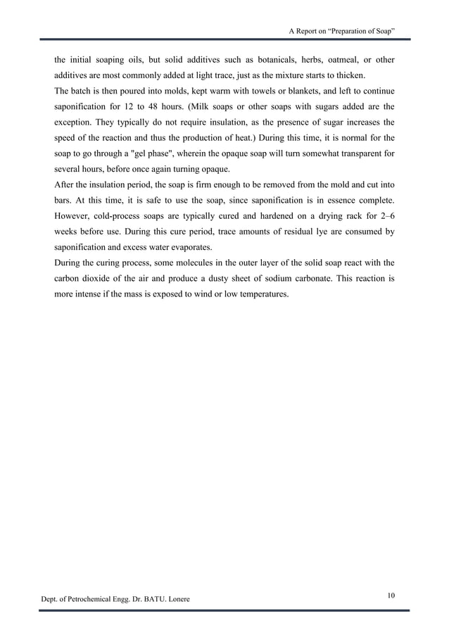 A Report on Preparation of soap | PDF | Candle and Soap Making | Arts ...