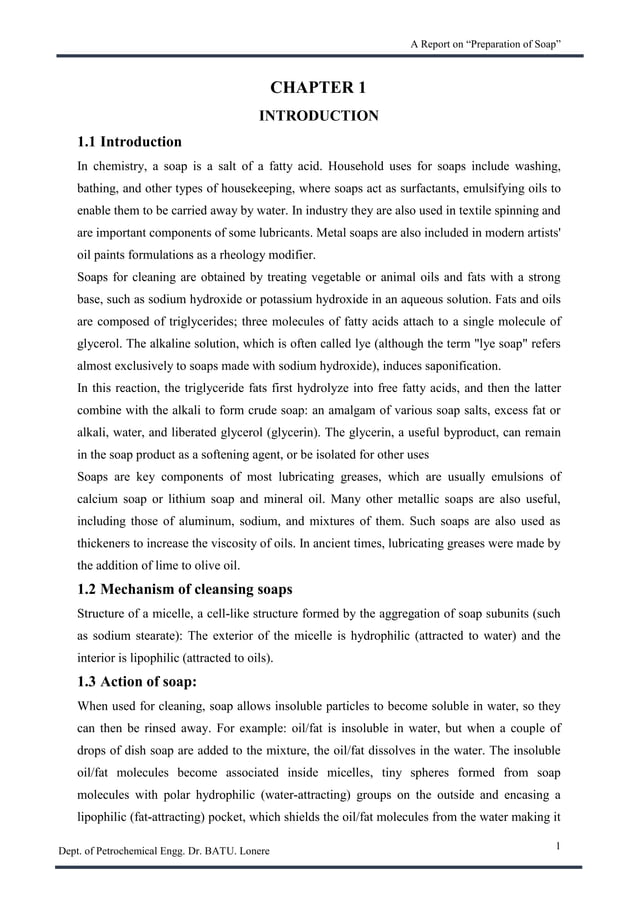 A Report on Preparation of soap | PDF | Candle and Soap Making | Arts ...