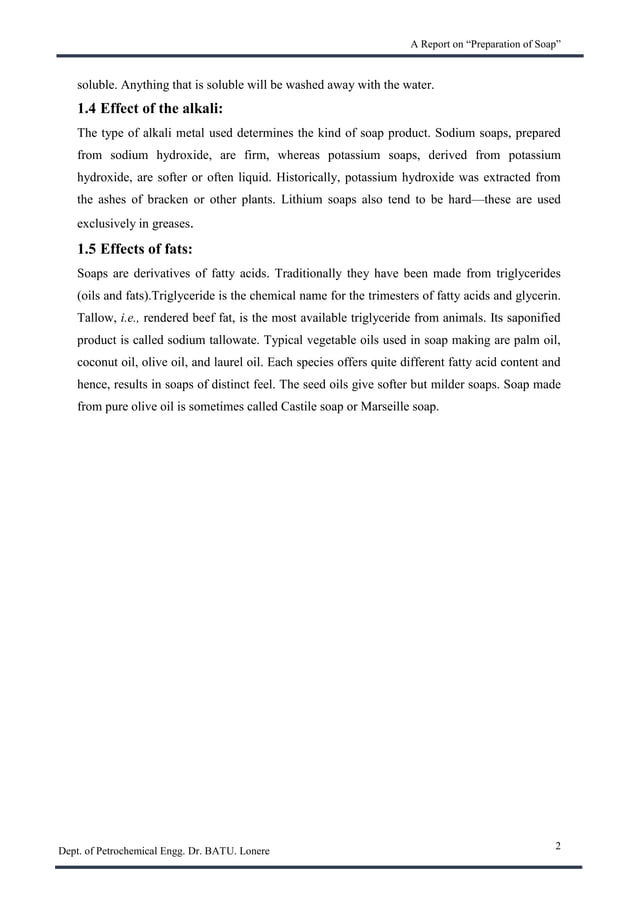 A Report on Preparation of soap | PDF | Candle and Soap Making | Arts ...