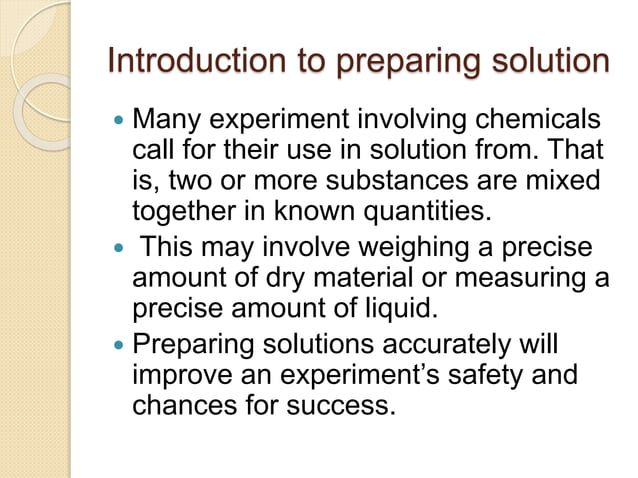 chemistry : Preparation of solution | PPTX | Chemistry | Science