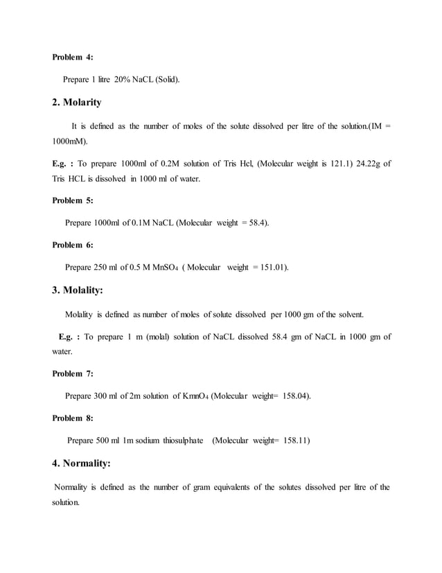 Preparation of solutions | DOCX | Chemistry | Science