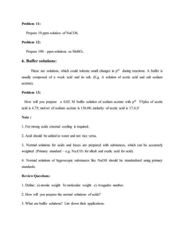 Preparation of solutions | DOCX | Chemistry | Science