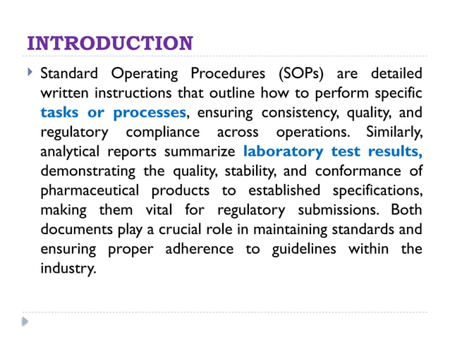 Preparation Of Sops And Analytical Reports Pptx