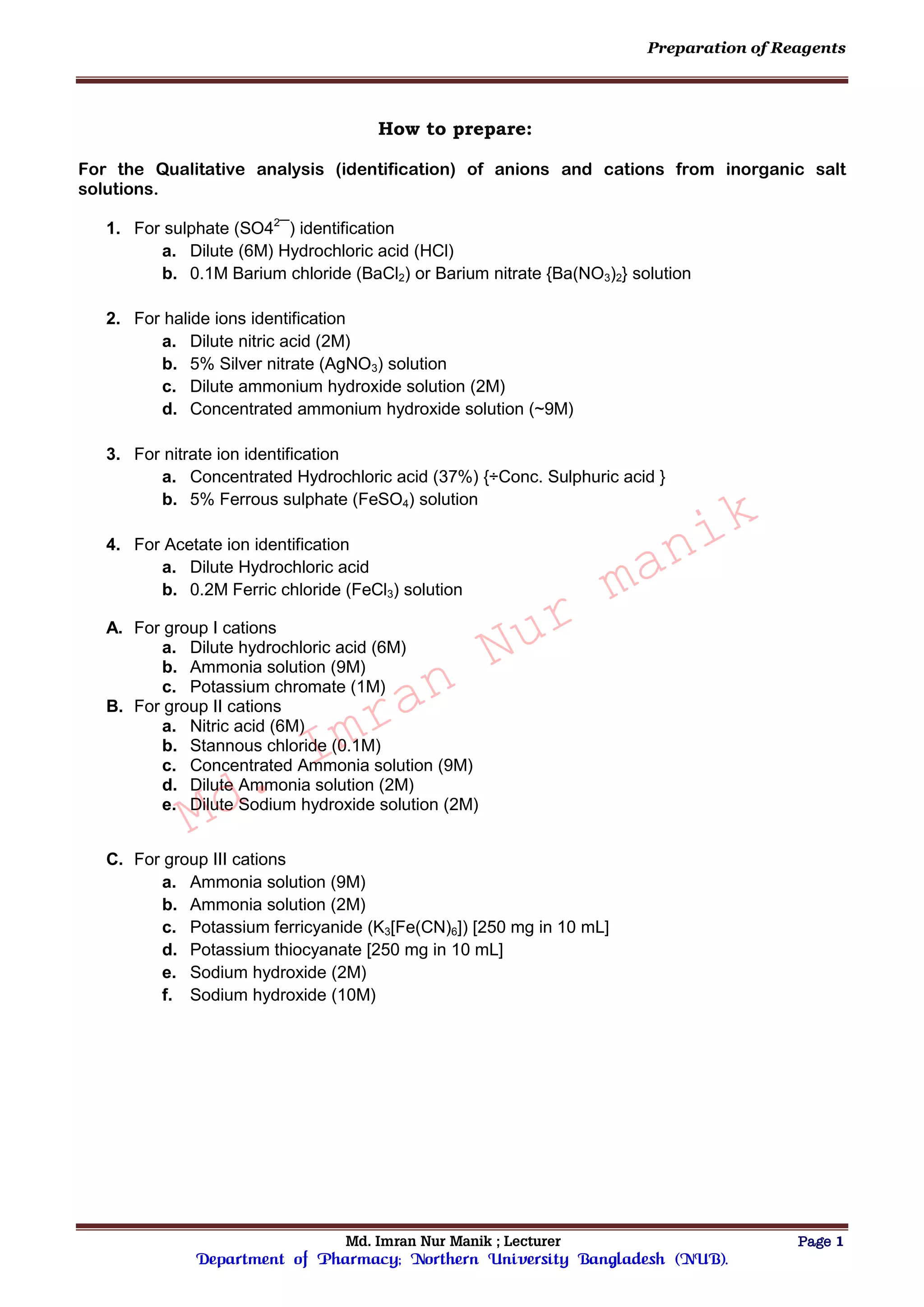 Preparation of the LAB reagents | PDF