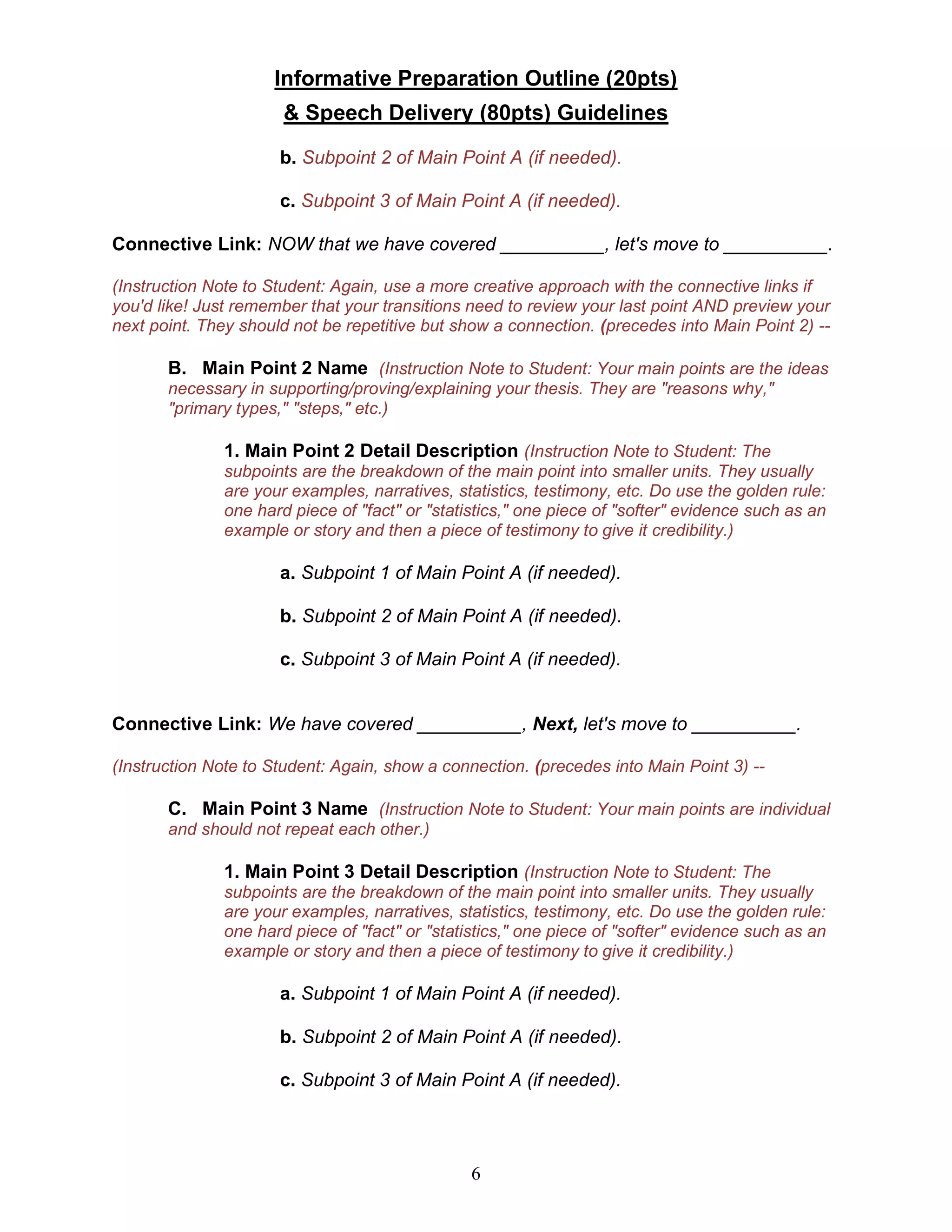 Template Sample Of An Informative Speech Preparation Outline Pdf Free Download 