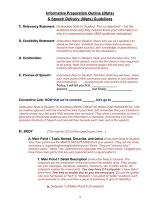 TEMPLATE SAMPLE of an Informative SPEECH Preparation OUTLINE | PDF
