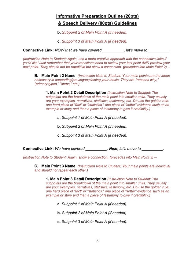 TEMPLATE SAMPLE of an Informative SPEECH Preparation OUTLINE | PDF