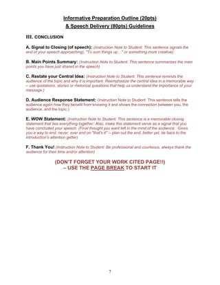 TEMPLATE SAMPLE of an Informative SPEECH Preparation OUTLINE | PDF