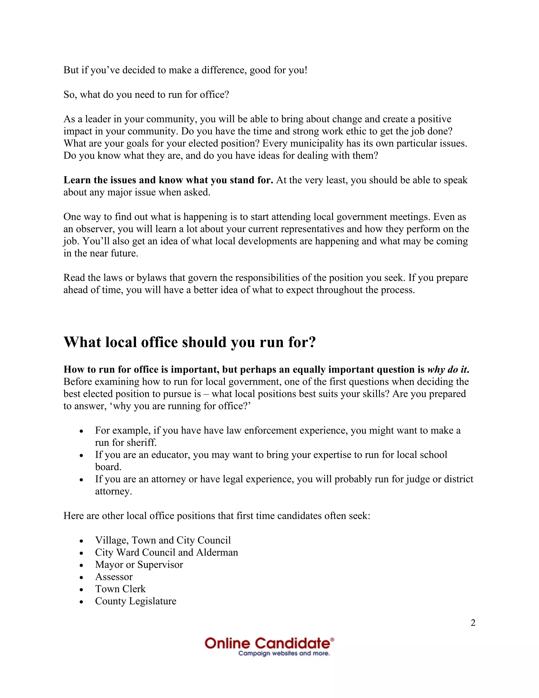 Preparing to Run for Political Office | PDF