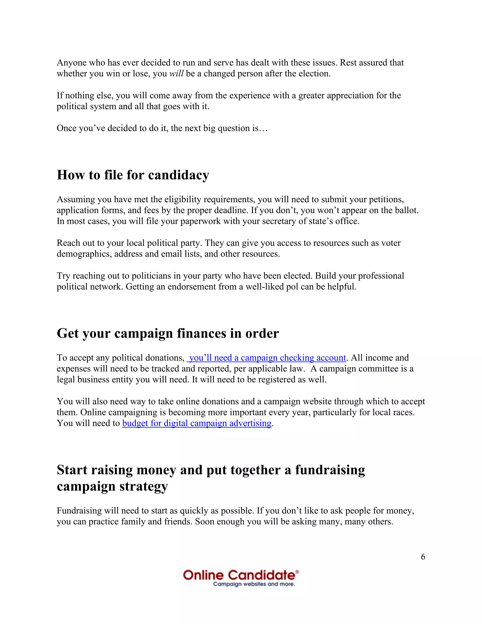 Preparing to Run for Political Office | PDF