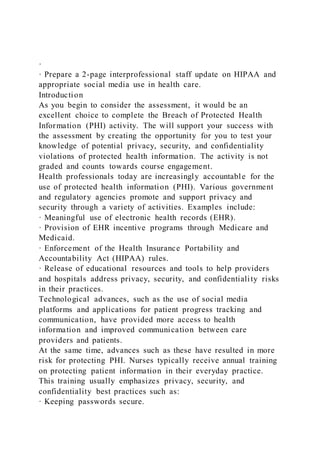 Prepare a 2-page interprofessional staff update on HIPAA and | DOCX ...