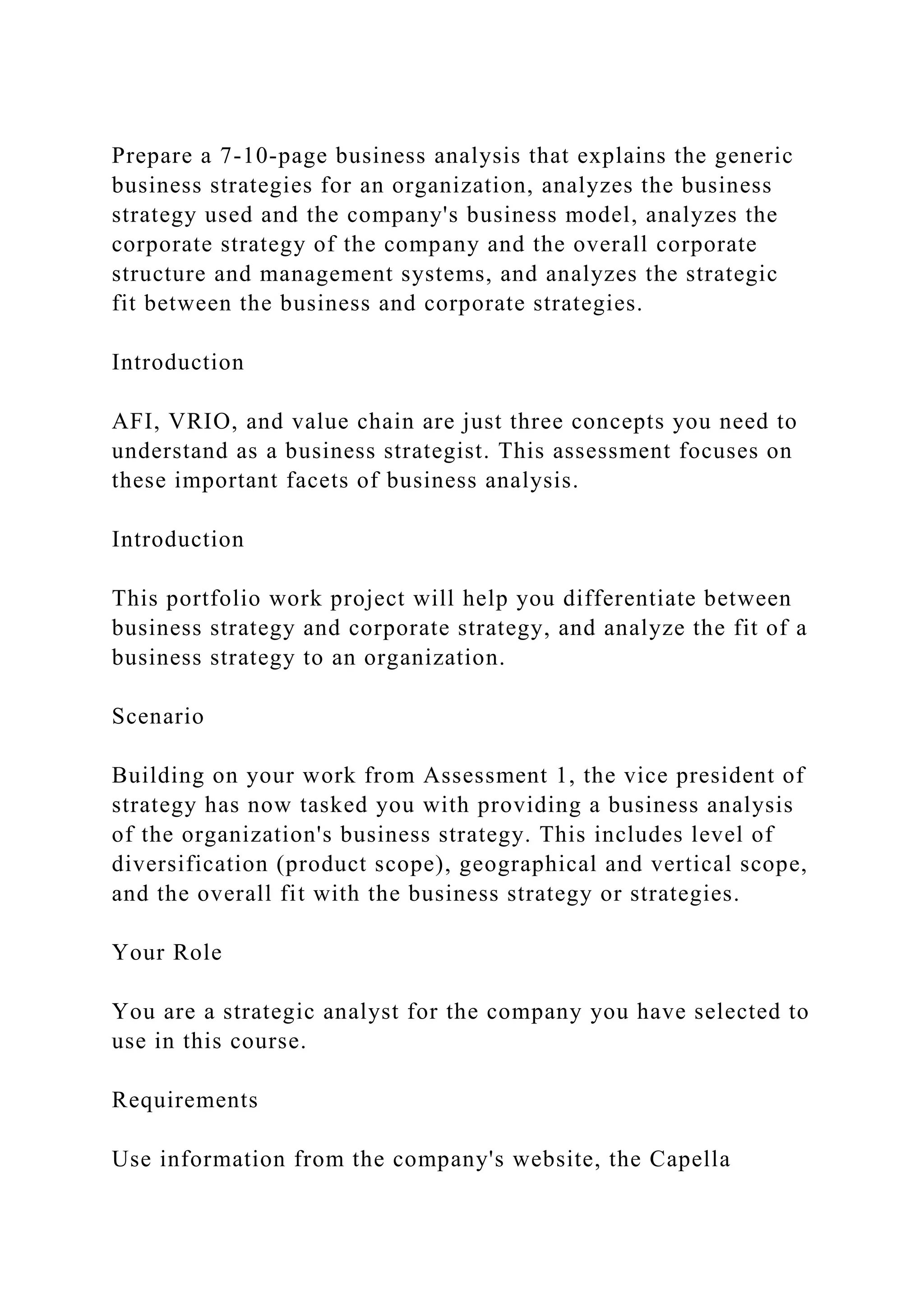 Prepare a 7-10-page business analysis that explains the generic busi ...