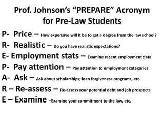 PREPARE Acroynym for Pre-Law Students | PPTX | Education