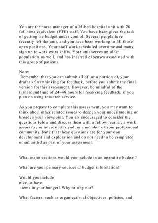 Prepare an 8-10 page operating budget for a hospital unit.In.docx