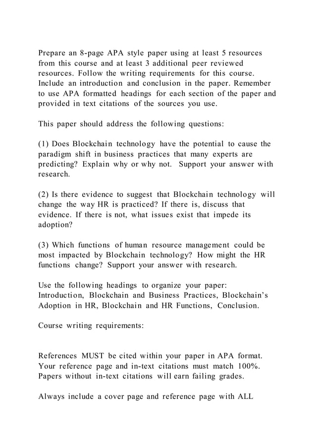 Prepare an 8 page apa style paper using at least 5 resources from th | DOCX