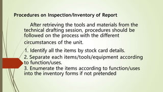 Prepare an inspection Report of the hand tools ,drawing instruments ...