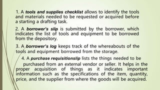 Prepare an inspection Report of the hand tools ,drawing instruments ...