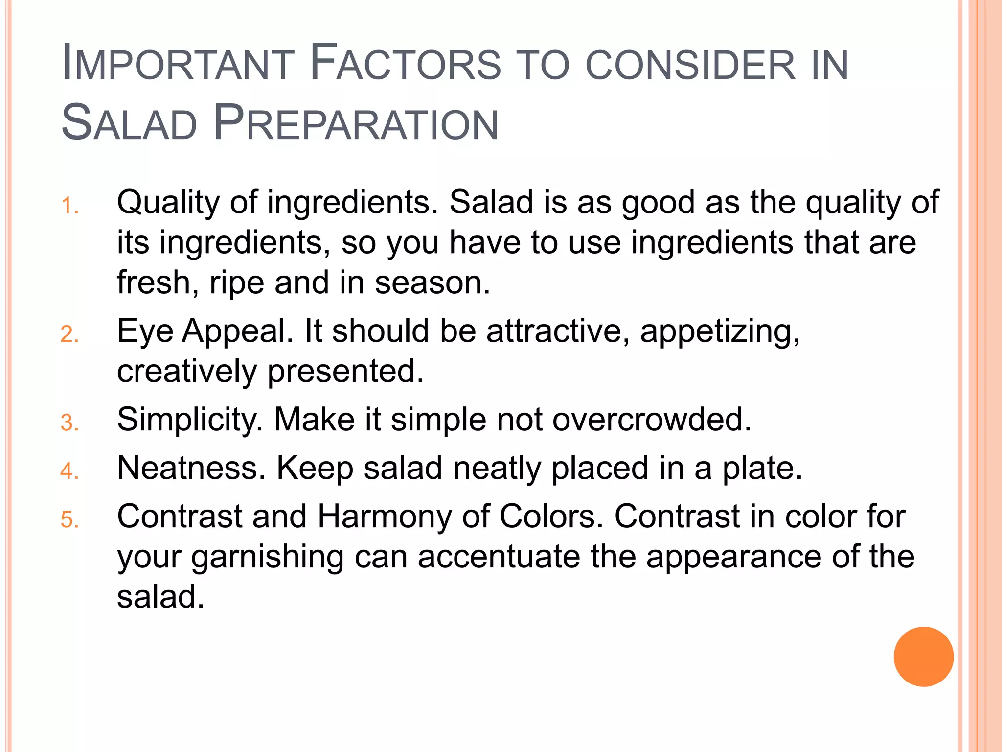 Prepare a variety of salad and dressing | PPTX