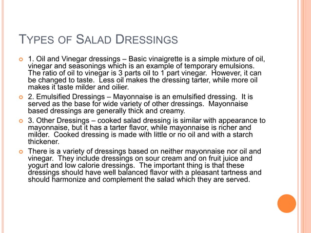 Prepare a variety of salad and dressing | PPTX