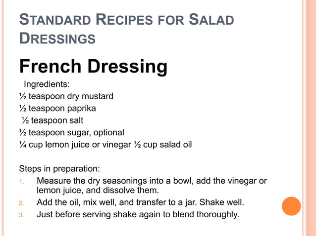 Prepare a variety of salad and dressing | PPTX