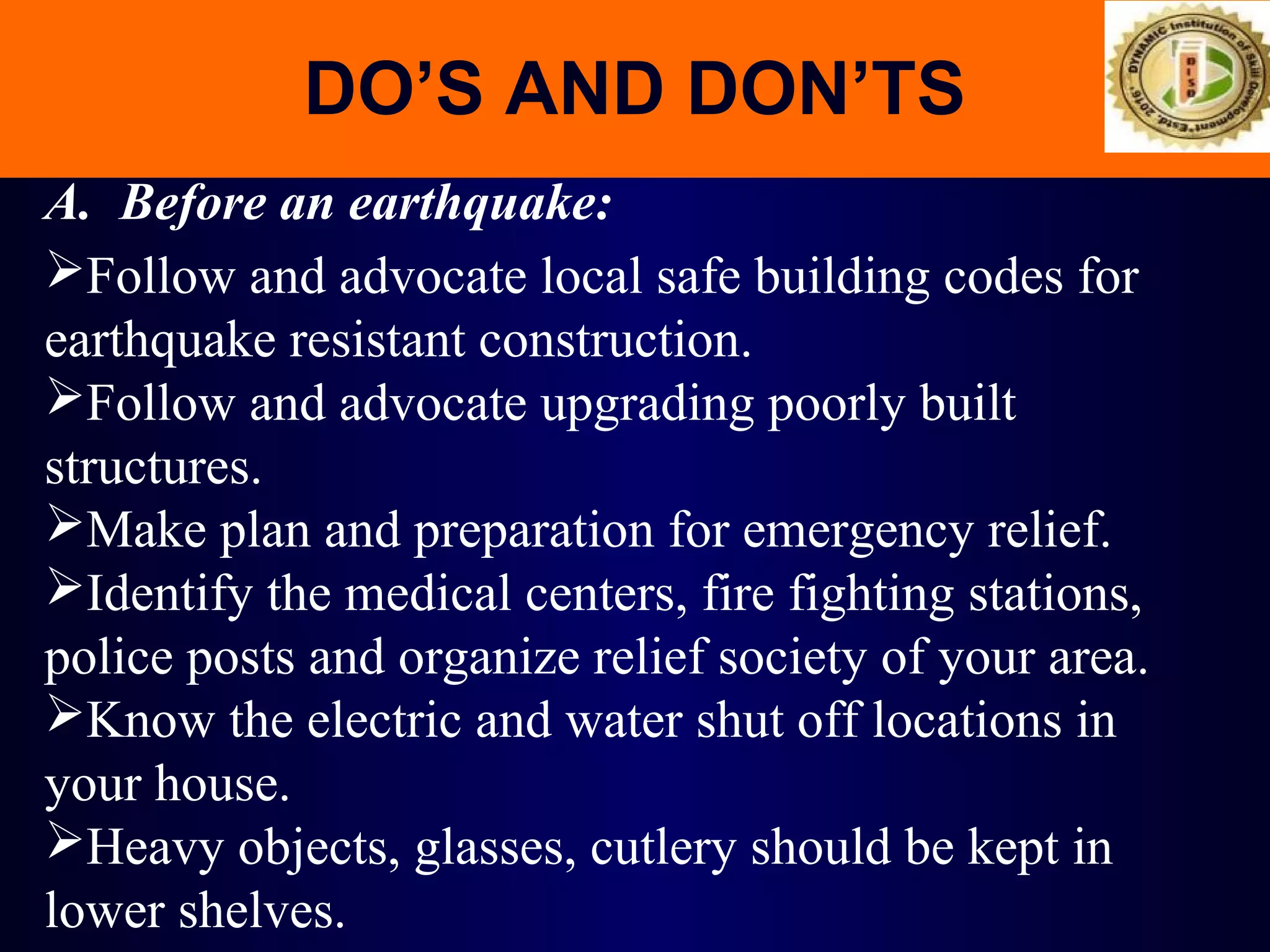 Preparedness for earthquake | PPT