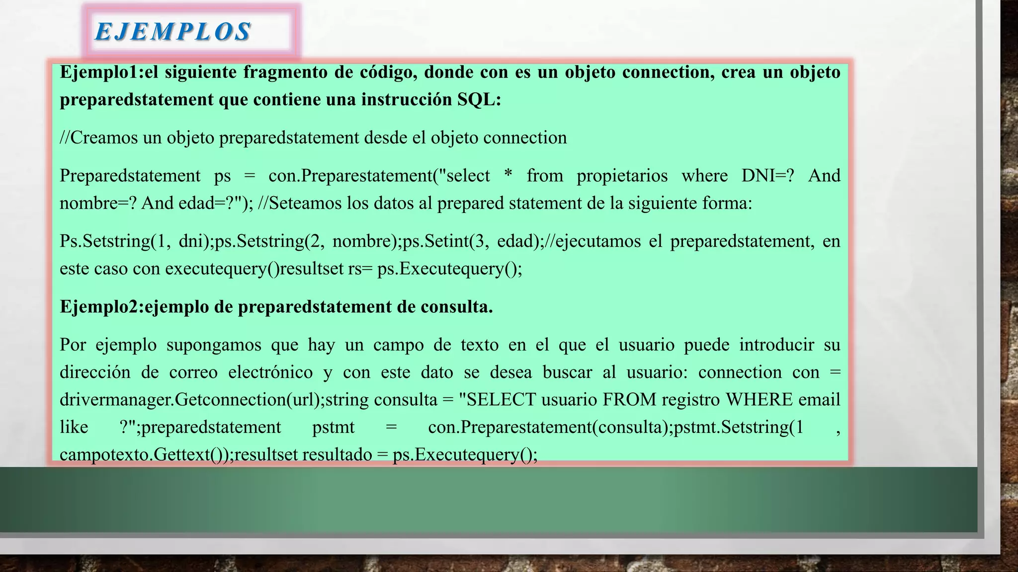 Prepared statement | PPTX | Databases | Computer Software and Applications