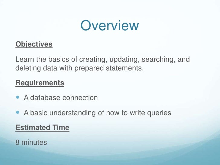 SQL Prepared Statements Tutorial SQL Prepared Statements Tutorial
