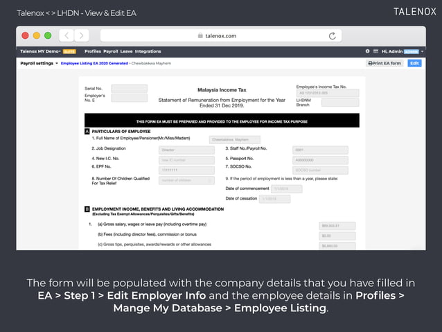 Print Form EA from Talenox | PPT