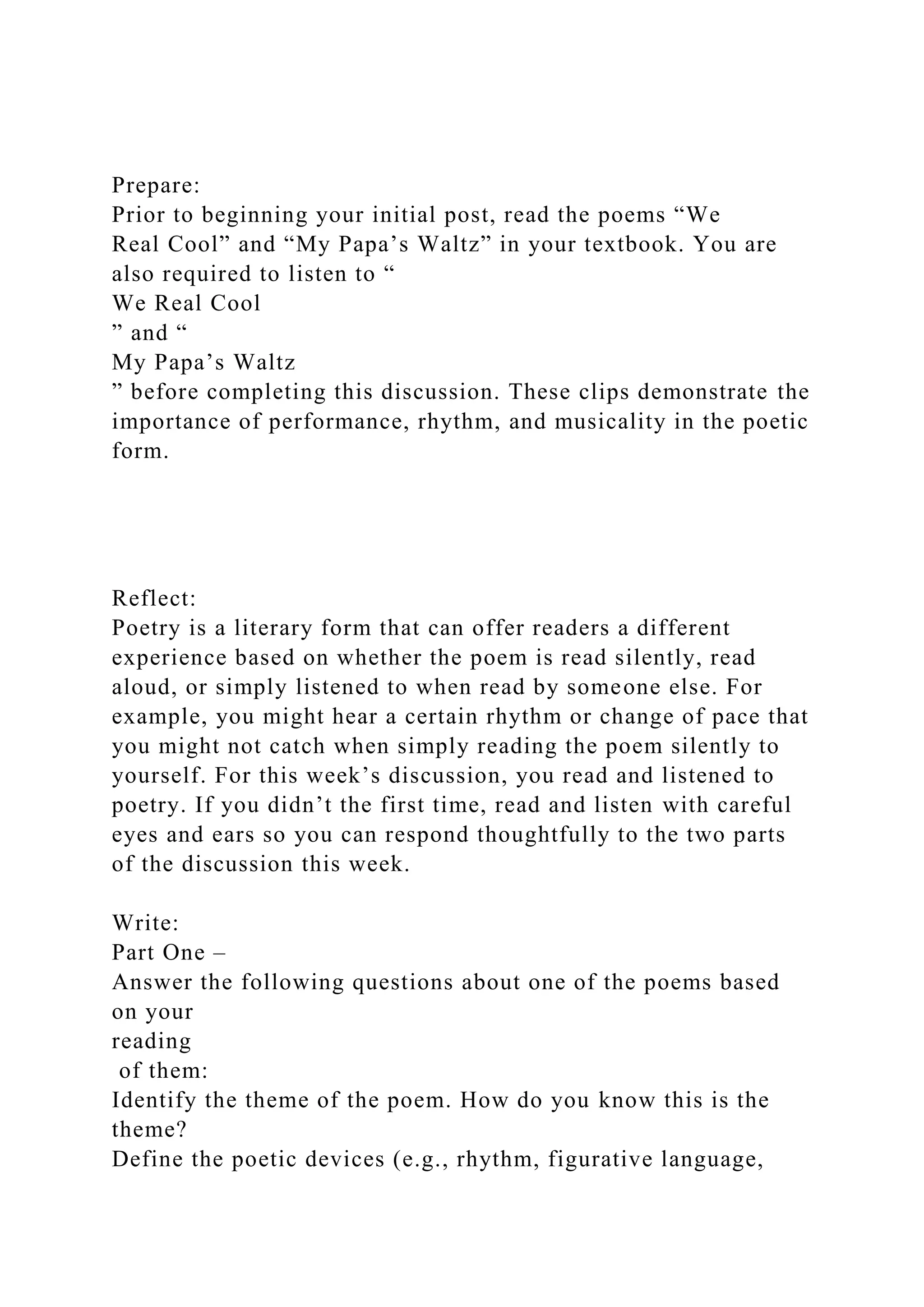Prepare Prior to beginning your initial post, read the poems W.docx