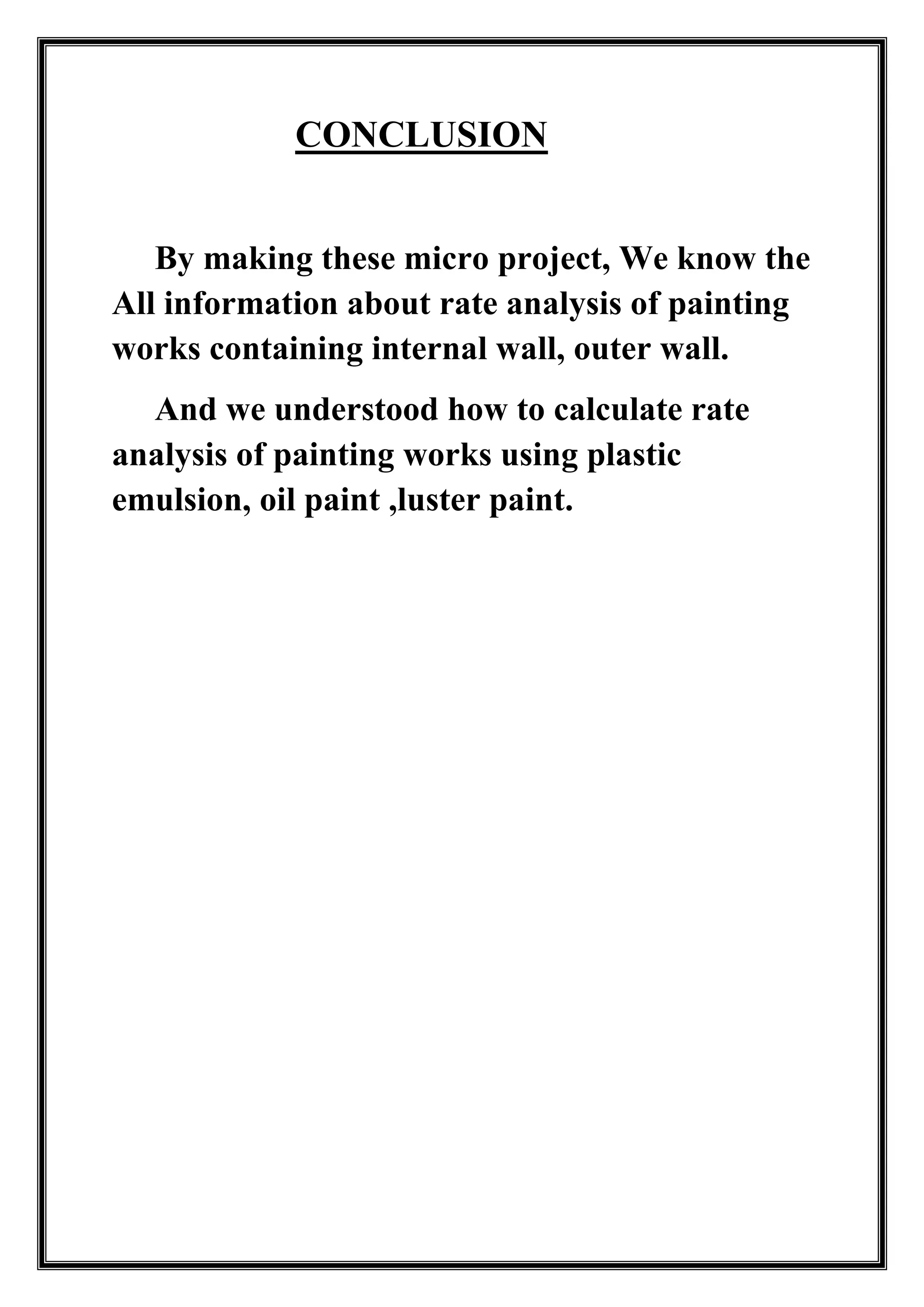 PREPARE RATE ANALYSIS OF PAINTING WORK USING OBD , PLASTIC EMULSION OIL PAINT, LUSTER PAINT.docx