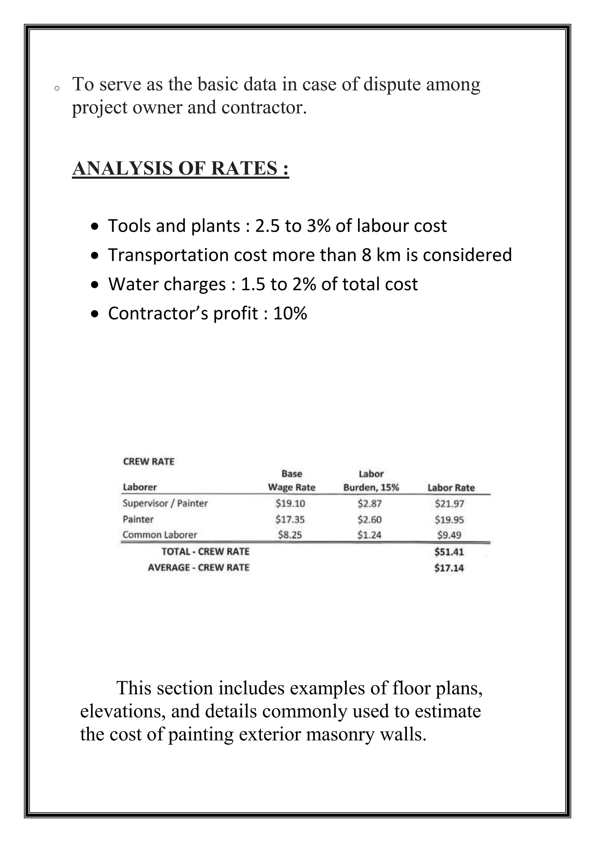 PREPARE RATE ANALYSIS OF PAINTING WORK USING OBD , PLASTIC EMULSION OIL ...
