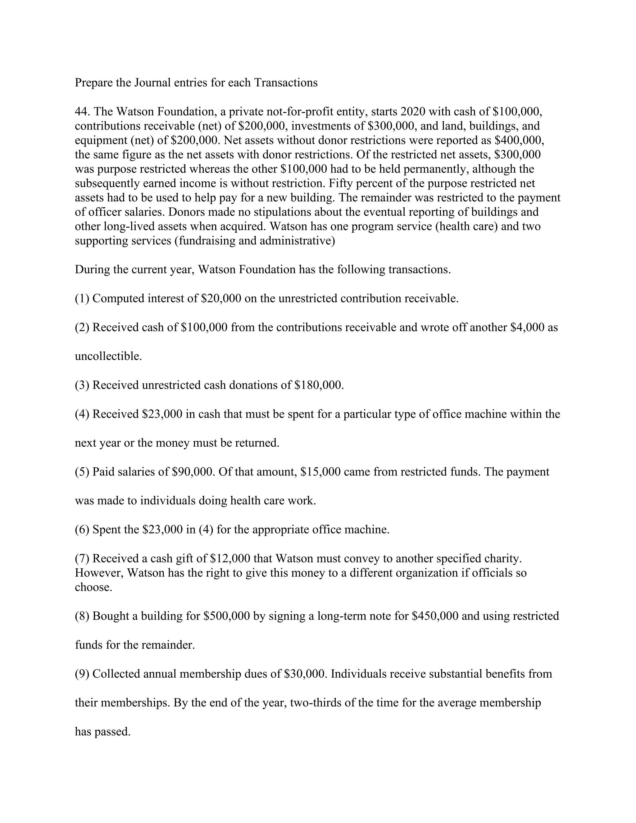 Prepare the Journal entries for each Transactions 44- The Watson Foun.pdf